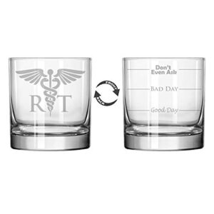 mip brand 11 oz rocks whiskey highball glass two sided rt rad tech radiologic technologist