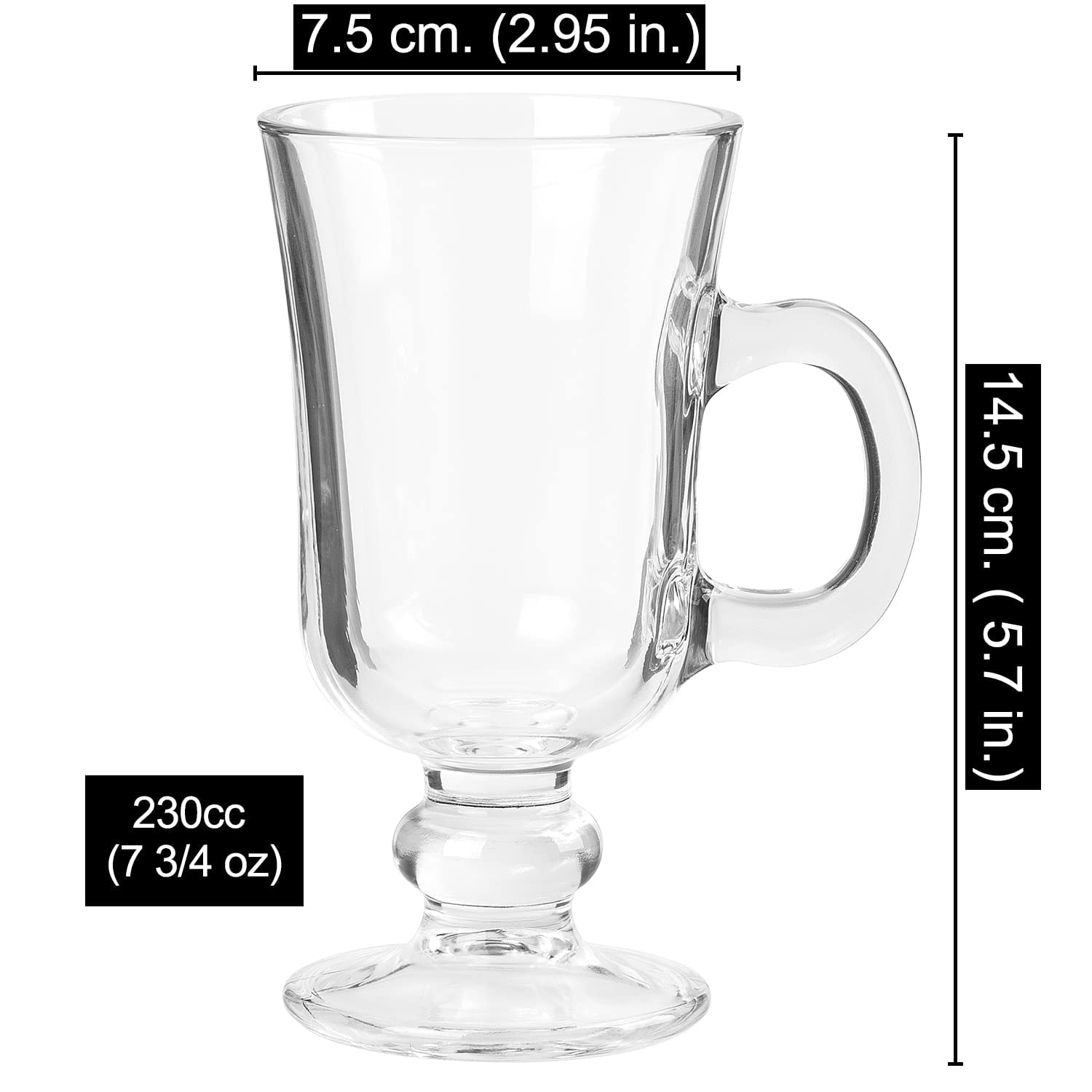 JAIRESTONE Irish Coffee Mugs with Handle, Clear Glass Cups for Iced Coffee, Latte, Cappuccino, Hot Chocolate, Set of 2