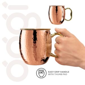 Oggi Set of 2 Hammered Stainless Steel Moscow Mule Mugs- 18oz Copper Plated Moscow Mule Cups w/EZ-Grip Handle, Cocktail Cart & Home Bar Accessories, Great Kitchen Gifts