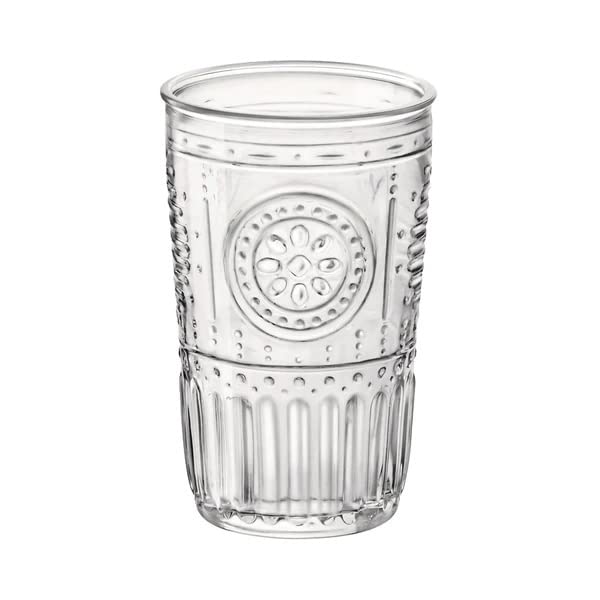 Bormioli Rocco Romantic Set Of 6 Cooler Glasses, 16 Oz. Clear Crystal Glass, Made In Italy.