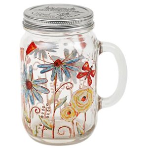 Topadorn 21oz Glass Mason Jar with Handle and Lid,Flower