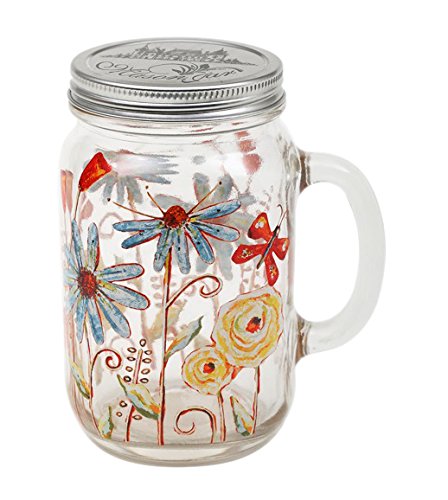 Topadorn 21oz Glass Mason Jar with Handle and Lid,Flower