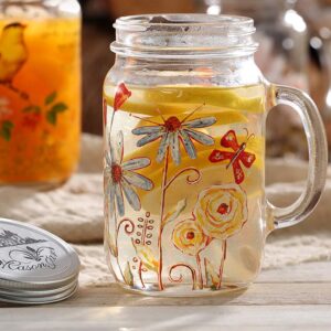 Topadorn 21oz Glass Mason Jar with Handle and Lid,Flower