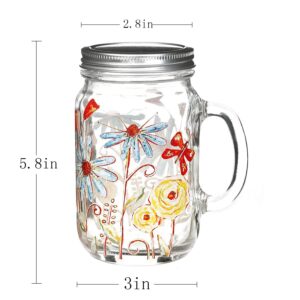 Topadorn 21oz Glass Mason Jar with Handle and Lid,Flower