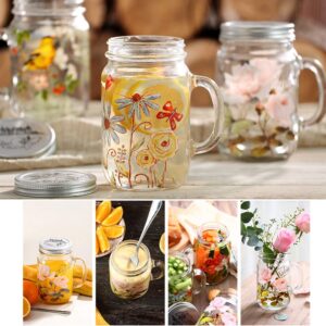 Topadorn 21oz Glass Mason Jar with Handle and Lid,Flower