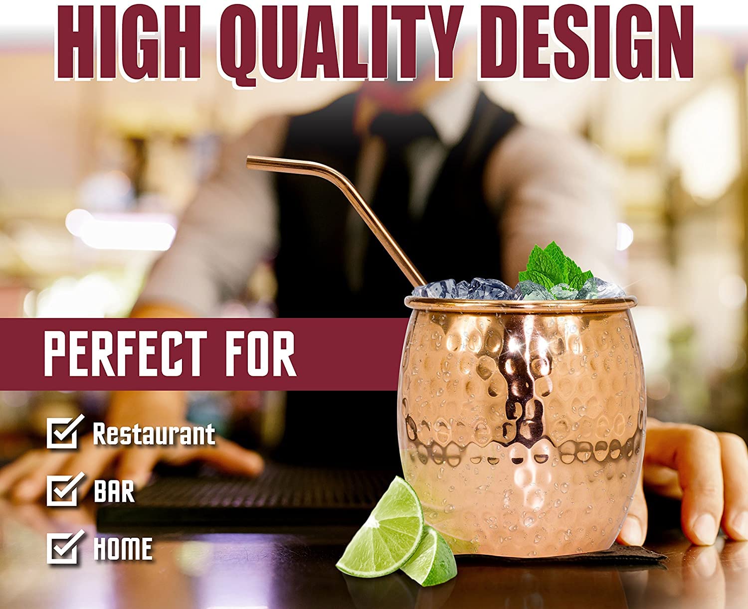 G GOODYGOODS Moscow Mule Copper Mugs: Make Any Drink Taste Much Better! 100% Pure Solid Copper His & Hers Gift Set- 2 Hammered 16 OZ Copper Cups 2 Unique Straws, Jigger & Recipe Booklet!