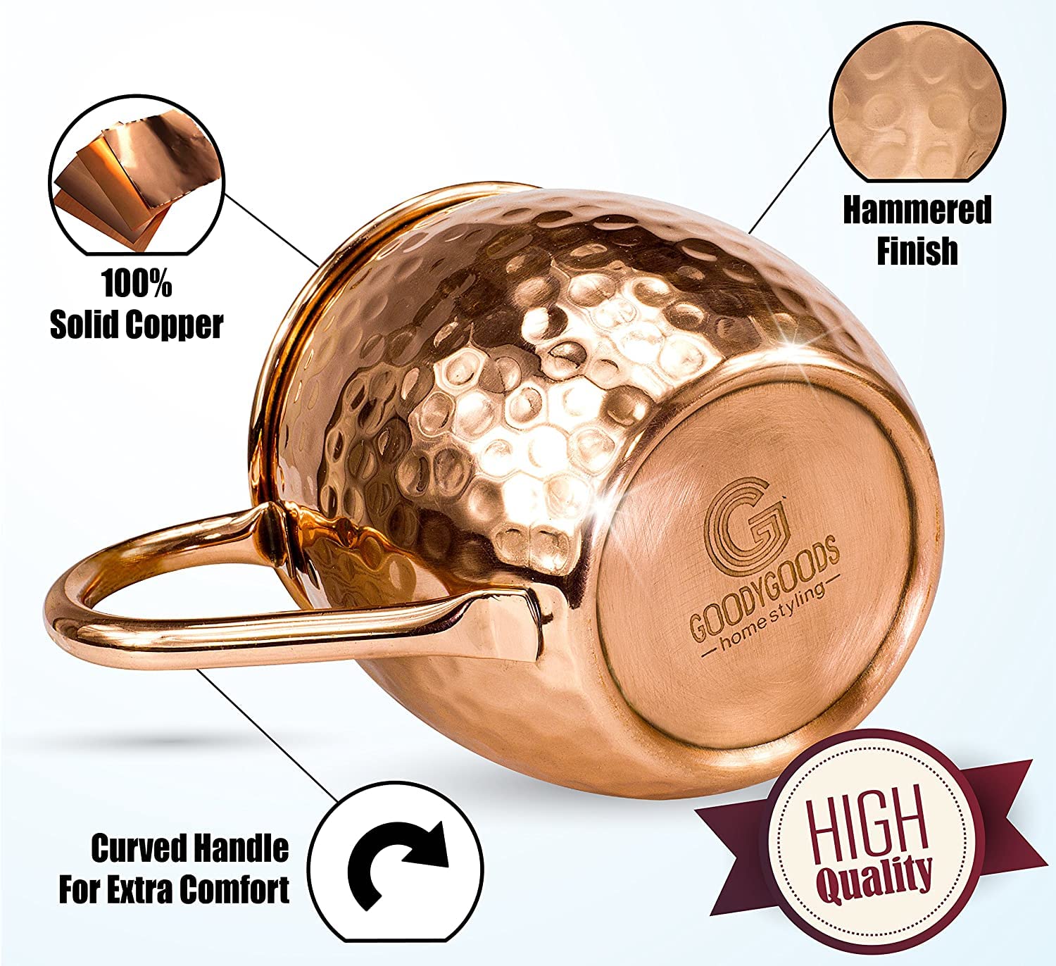 G GOODYGOODS Moscow Mule Copper Mugs: Make Any Drink Taste Much Better! 100% Pure Solid Copper His & Hers Gift Set- 2 Hammered 16 OZ Copper Cups 2 Unique Straws, Jigger & Recipe Booklet!