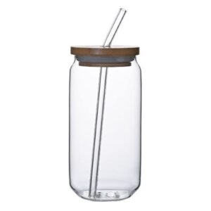 ochine drinking glasses with bamboo lids and glass straw, beer can glass cup iced coffee drinking jars tumbler cup reusable old fashioned glasses cup for cocktail, whiskey, smoothies, tea, juice, etc