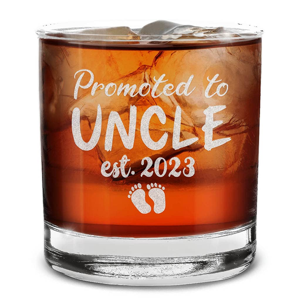 shop4ever® Promoted To Uncle Est 2023 Engraved Whiskey Glass Gift for First Time Uncle, New Uncle, Uncle to Be