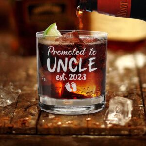 shop4ever® Promoted To Uncle Est 2023 Engraved Whiskey Glass Gift for First Time Uncle, New Uncle, Uncle to Be