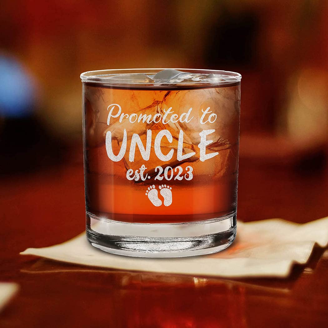 shop4ever® Promoted To Uncle Est 2023 Engraved Whiskey Glass Gift for First Time Uncle, New Uncle, Uncle to Be