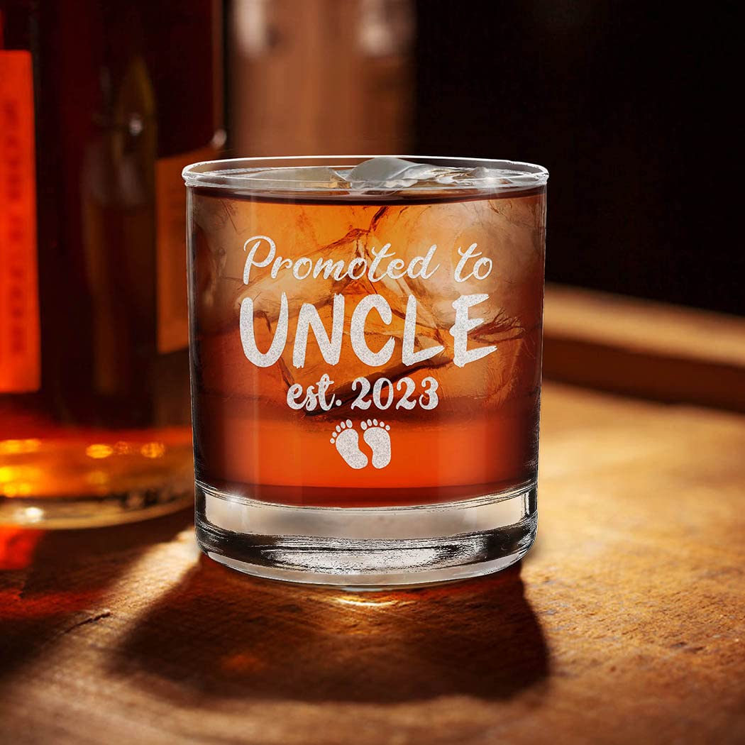 shop4ever® Promoted To Uncle Est 2023 Engraved Whiskey Glass Gift for First Time Uncle, New Uncle, Uncle to Be