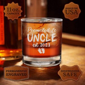 shop4ever® Promoted To Uncle Est 2023 Engraved Whiskey Glass Gift for First Time Uncle, New Uncle, Uncle to Be