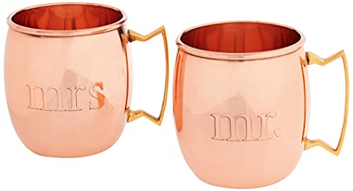 ODI Moscow Mule Kit with Mr. and Mrs. Moscow Mule Copper Mugs, Moscow Mule Cups 16 Ounces Solid Copper