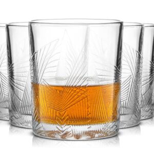 JoyJolt Gatsby Whiskey Glass Set of 6 Textured Whiskey Glasses for Bar (10oz). Old Fashioned Rocks Glasses for Scotch, Bourbon and Liquor. Unique Whiskey Tumblers, Rocks Glass Set or Cocktail Glass