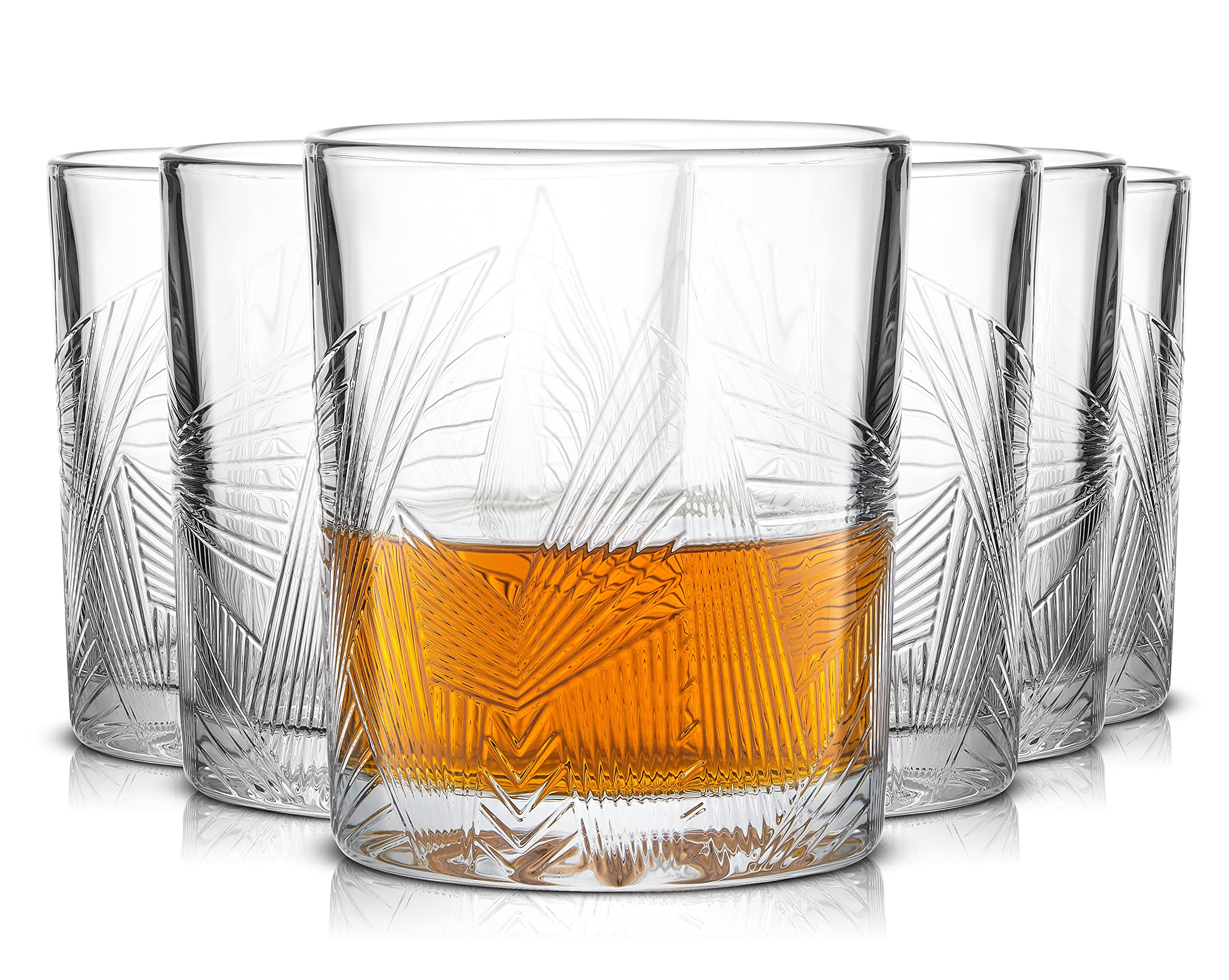 JoyJolt Gatsby Whiskey Glass Set of 6 Textured Whiskey Glasses for Bar (10oz). Old Fashioned Rocks Glasses for Scotch, Bourbon and Liquor. Unique Whiskey Tumblers, Rocks Glass Set or Cocktail Glass