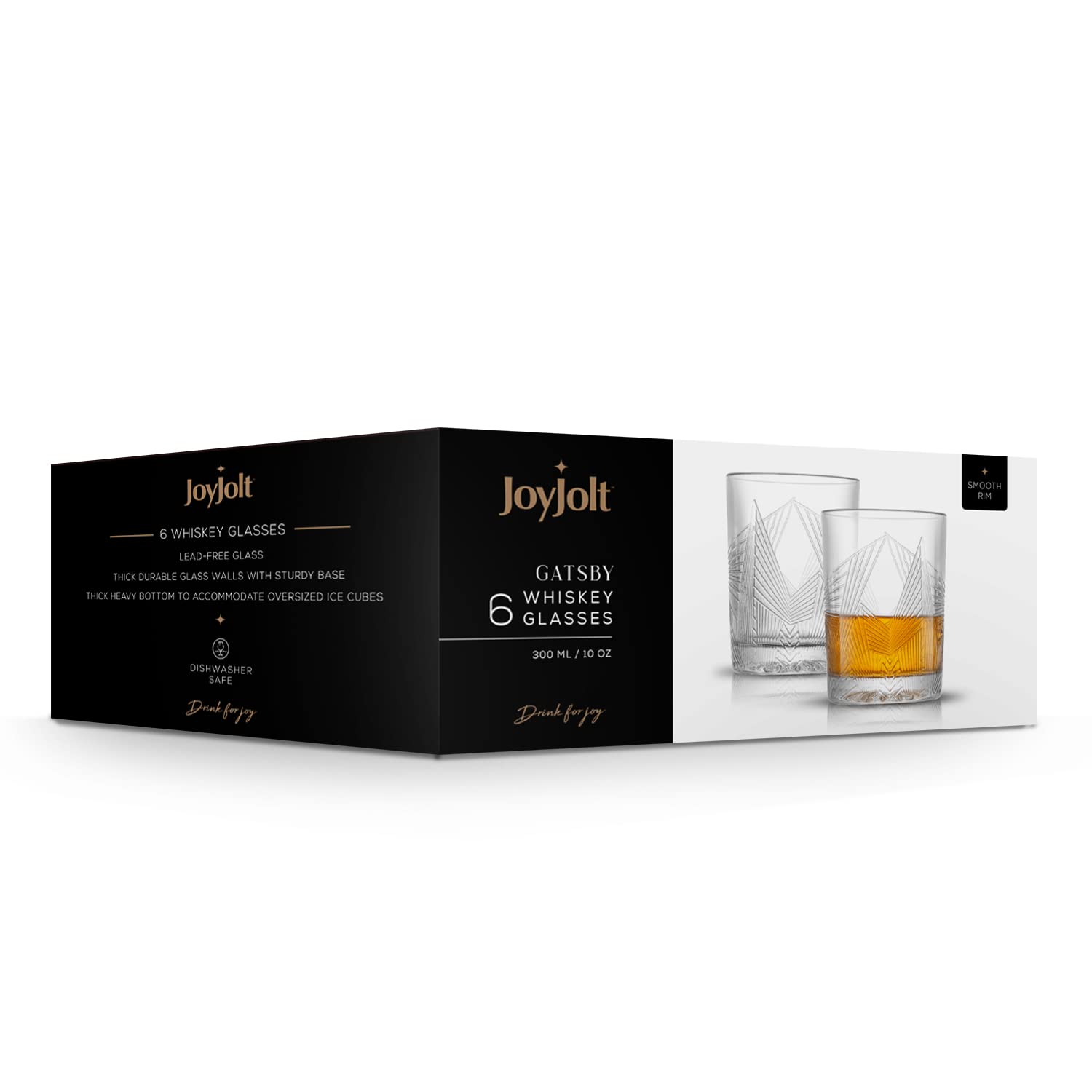 JoyJolt Gatsby Whiskey Glass Set of 6 Textured Whiskey Glasses for Bar (10oz). Old Fashioned Rocks Glasses for Scotch, Bourbon and Liquor. Unique Whiskey Tumblers, Rocks Glass Set or Cocktail Glass