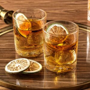 JoyJolt Gatsby Whiskey Glass Set of 6 Textured Whiskey Glasses for Bar (10oz). Old Fashioned Rocks Glasses for Scotch, Bourbon and Liquor. Unique Whiskey Tumblers, Rocks Glass Set or Cocktail Glass