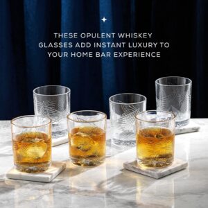 JoyJolt Gatsby Whiskey Glass Set of 6 Textured Whiskey Glasses for Bar (10oz). Old Fashioned Rocks Glasses for Scotch, Bourbon and Liquor. Unique Whiskey Tumblers, Rocks Glass Set or Cocktail Glass