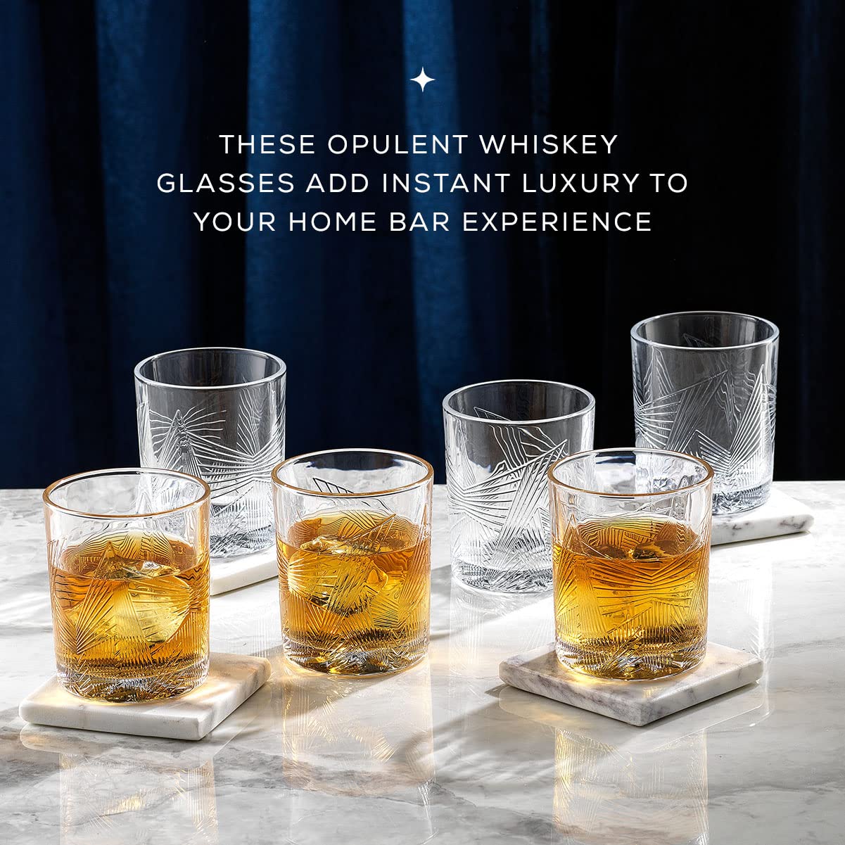 JoyJolt Gatsby Whiskey Glass Set of 6 Textured Whiskey Glasses for Bar (10oz). Old Fashioned Rocks Glasses for Scotch, Bourbon and Liquor. Unique Whiskey Tumblers, Rocks Glass Set or Cocktail Glass