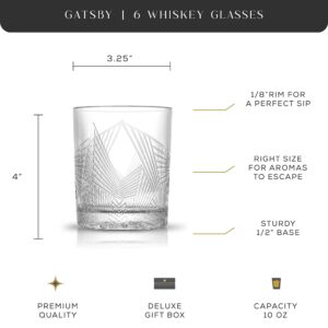 JoyJolt Gatsby Whiskey Glass Set of 6 Textured Whiskey Glasses for Bar (10oz). Old Fashioned Rocks Glasses for Scotch, Bourbon and Liquor. Unique Whiskey Tumblers, Rocks Glass Set or Cocktail Glass