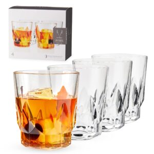 viski shatterproof dof drinking glasses - acrylic rocks glasses for whiskey, scotch, bourbon - dishwasher safe 11.5oz set of 4