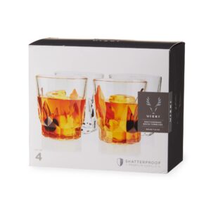 Viski Shatterproof DOF Drinking Glasses - Acrylic Rocks Glasses for Whiskey, Scotch, Bourbon - Dishwasher Safe 11.5oz Set of 4