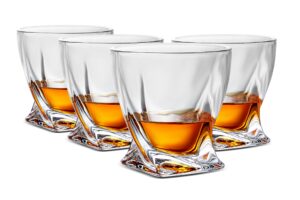 bavel whiskey glasses - 10 oz premium shaped scotch glasses set of 4,glassware set,tumblers for drinking bourbon whiskey, cognac, irish whisky,vintage elegant whiskey glass