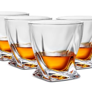 BaveL Whiskey Glasses - 10 OZ Premium Shaped Scotch Glasses set of 4,Glassware Set,Tumblers for Drinking Bourbon whiskey, Cognac, Irish Whisky,Vintage Elegant whiskey glass