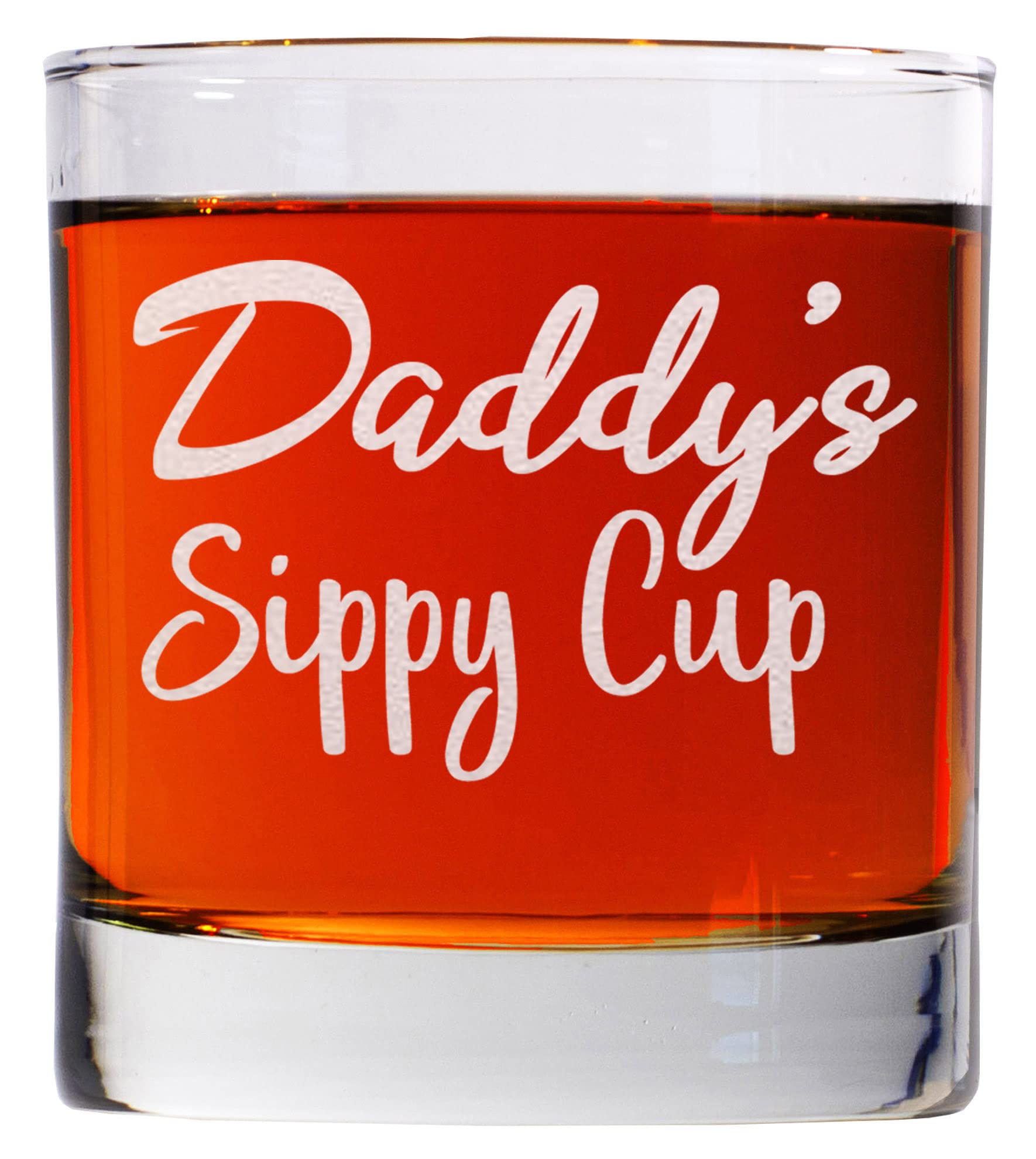 CARVELITA Daddy's Sippy Cup Whiskey Glass - First Time Dad Gifts - 11oz Engraved Old Fashioned Bourbon Rocks Glass - Gifts For New Dad - Dad To Be Gifts - Happy Birthday Daddy - New Dad Gifts For Men