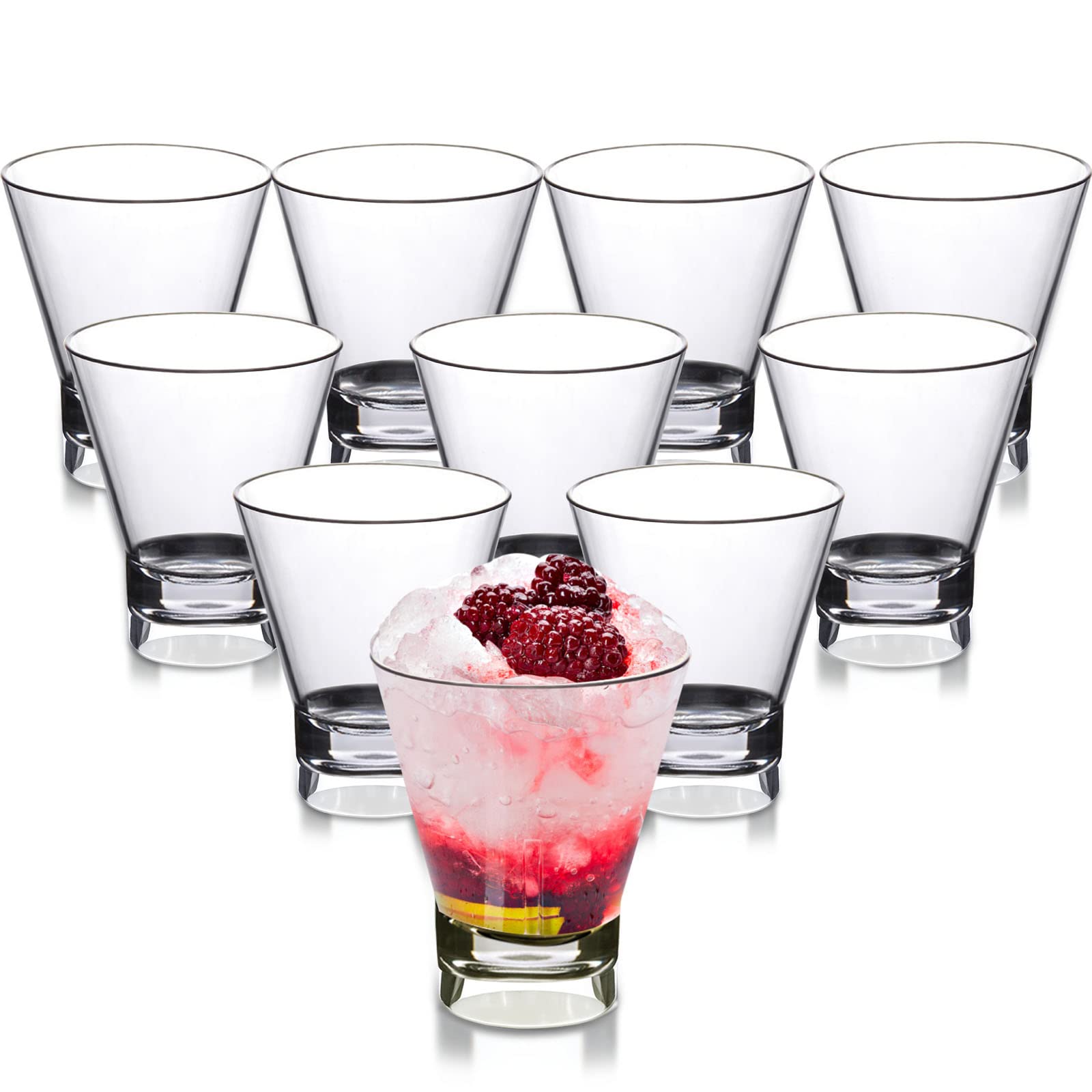 24 Pcs 9oz Plastic Martini Glasses Stemless Reusable Cocktail Glasses Plastic Margarita Cups Clear Party Champagne Cups for Poolside Wine Drinking Party Outdoor Parties Weddings Picnics