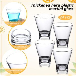 24 Pcs 9oz Plastic Martini Glasses Stemless Reusable Cocktail Glasses Plastic Margarita Cups Clear Party Champagne Cups for Poolside Wine Drinking Party Outdoor Parties Weddings Picnics