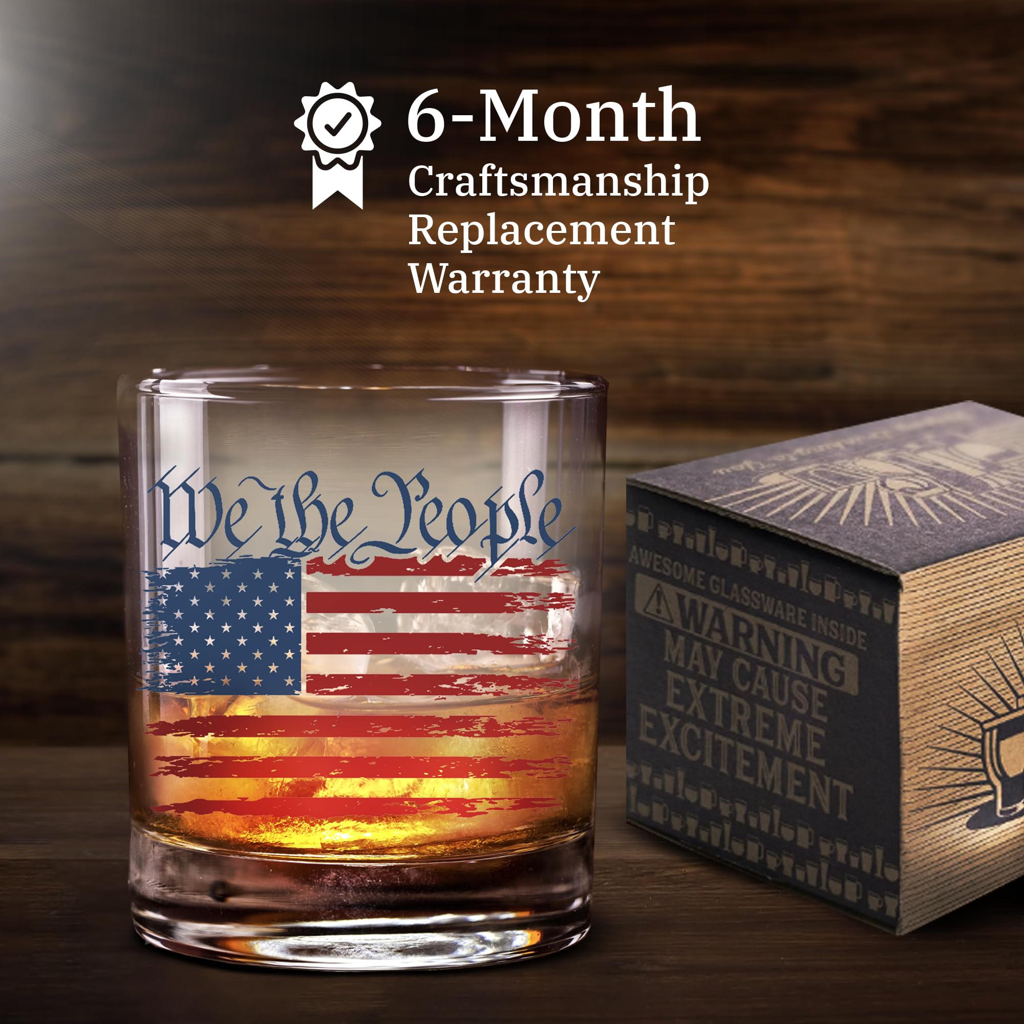 Lucky Shot - We The People American Flag Whiskey Glass | United States Constitution | Patriotic Wine Glasses | Political Republicans Patriotic Glass (11 oz)