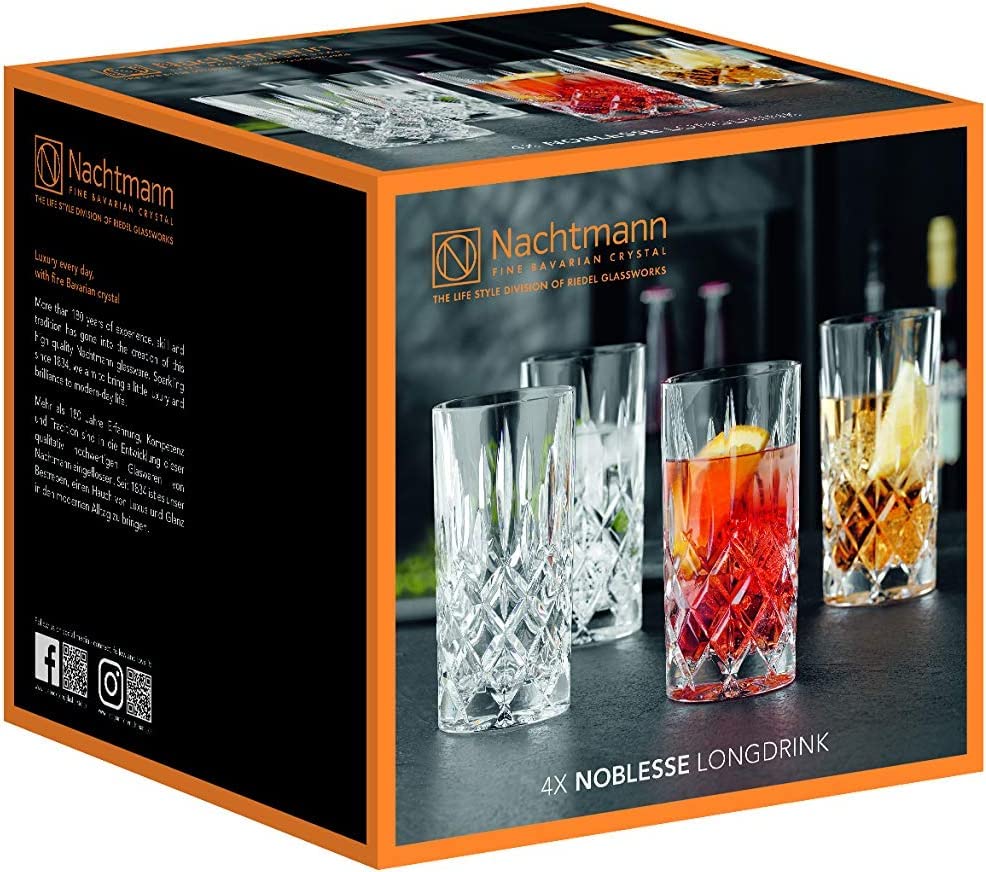 Nachtmann Noblesse Collection Long Drink Glasses | Set of 4 cocktail Cups | Made of Crystal Glass | 6-Inch Highball Glasses for Cocktails, Juice and other Mixed Drinks | 13-Ounces