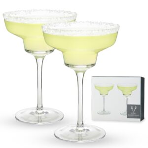 viski raye angled stemmed margarita glasses, premium crystal margarita cocktail glasses, cocktail bar accessories, perfect cocktail gift, set of 2, 12oz