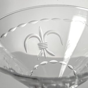 Rolf Glass Fleur De Lis Martini Glass 10 Ounce - Set of 4 Stemmed Martini Glasses - Lead-Free Glass - Diamond Wheel Engraved Cocktail Glasses - Made in the USA