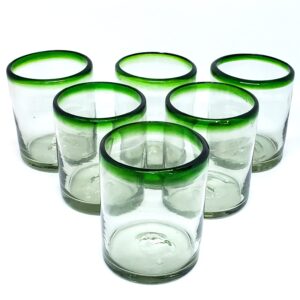 MexHandcraft Emerald Green Rim 10 oz Tumblers (set of 6), Recycled Glass, Lead-free, Toxin-Free (Tumbler)