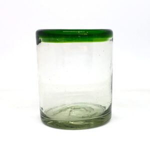 MexHandcraft Emerald Green Rim 10 oz Tumblers (set of 6), Recycled Glass, Lead-free, Toxin-Free (Tumbler)