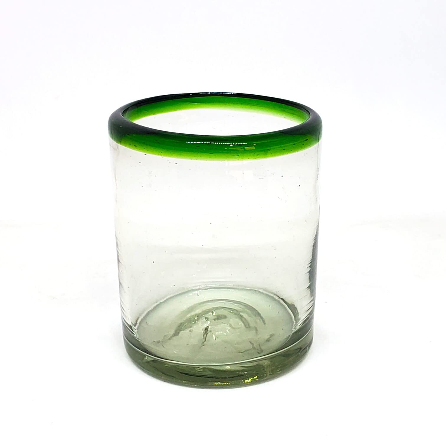 MexHandcraft Emerald Green Rim 10 oz Tumblers (set of 6), Recycled Glass, Lead-free, Toxin-Free (Tumbler)