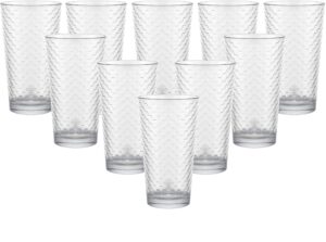 circleware paragon honeycomb set of 10 heavy base highball tumbler drinking glasses, beverage glassware ice tea cups for water, juice, milk, beer, 10 count (pack of 1)