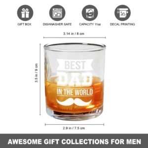 NICKANE Whiskey Glass 11oz - Old Fashioned Glasses Gifts For Men | Best Dad In The World Funny Whisky Glasses | Christmas, Birthday, Father's Day Fun Gifts For Dad, From Daughter, Son