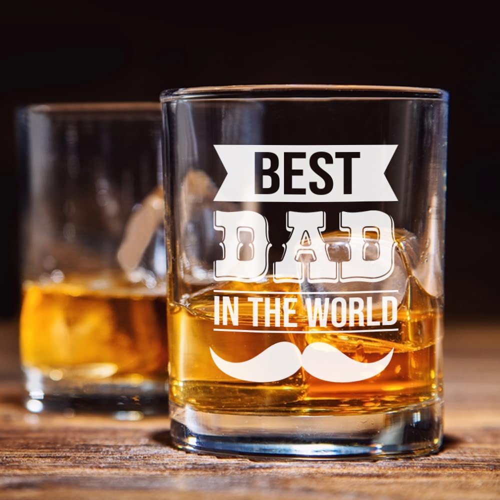 NICKANE Whiskey Glass 11oz - Old Fashioned Glasses Gifts For Men | Best Dad In The World Funny Whisky Glasses | Christmas, Birthday, Father's Day Fun Gifts For Dad, From Daughter, Son