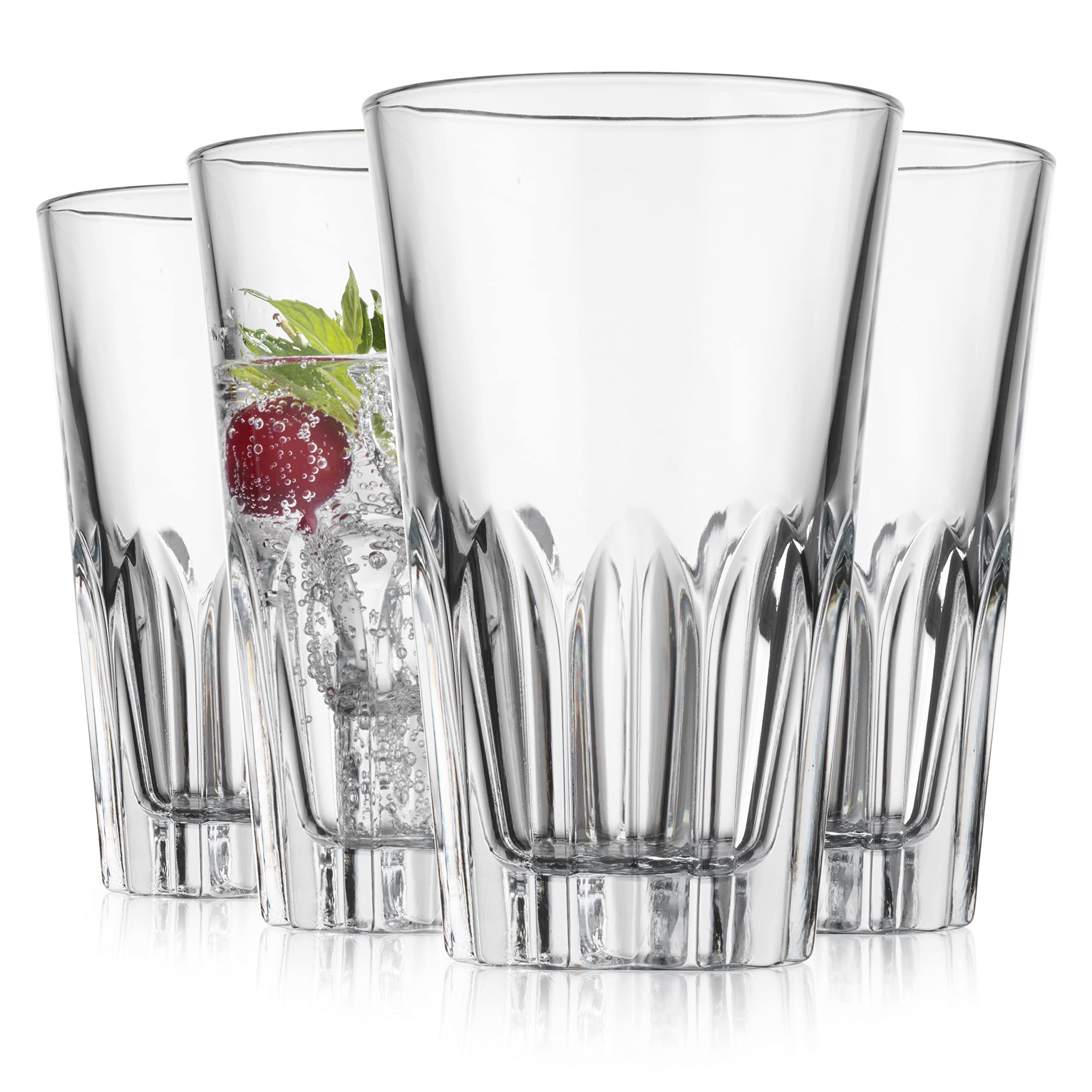 Glaver's Classic Drinking Glasses Set Of 4 Old Fashioned Highball Glass Cups 13.7 Oz, Diamond Cut Glass For Bar Glasses, Water, Beer, Juice, Cocktails