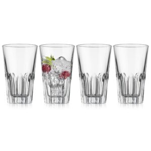 Glaver's Classic Drinking Glasses Set Of 4 Old Fashioned Highball Glass Cups 13.7 Oz, Diamond Cut Glass For Bar Glasses, Water, Beer, Juice, Cocktails