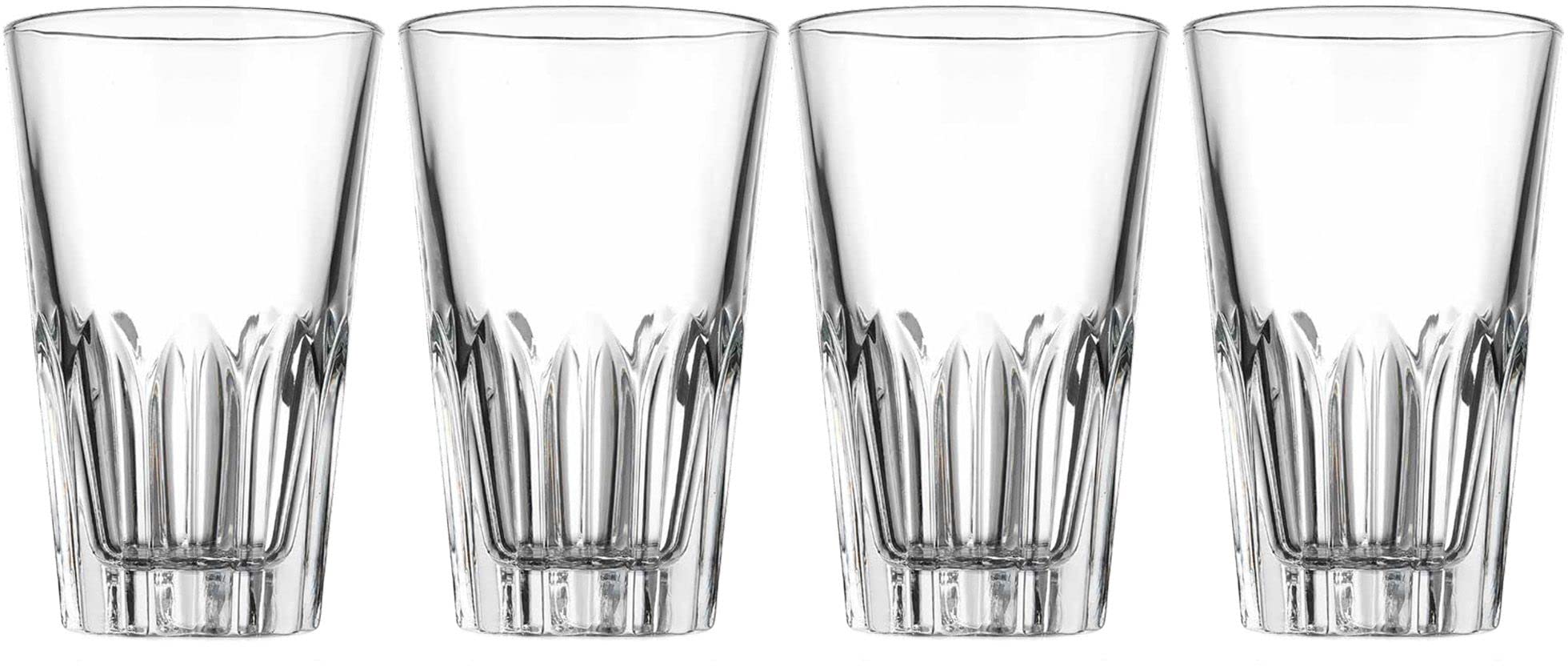 Glaver's Classic Drinking Glasses Set Of 4 Old Fashioned Highball Glass Cups 13.7 Oz, Diamond Cut Glass For Bar Glasses, Water, Beer, Juice, Cocktails