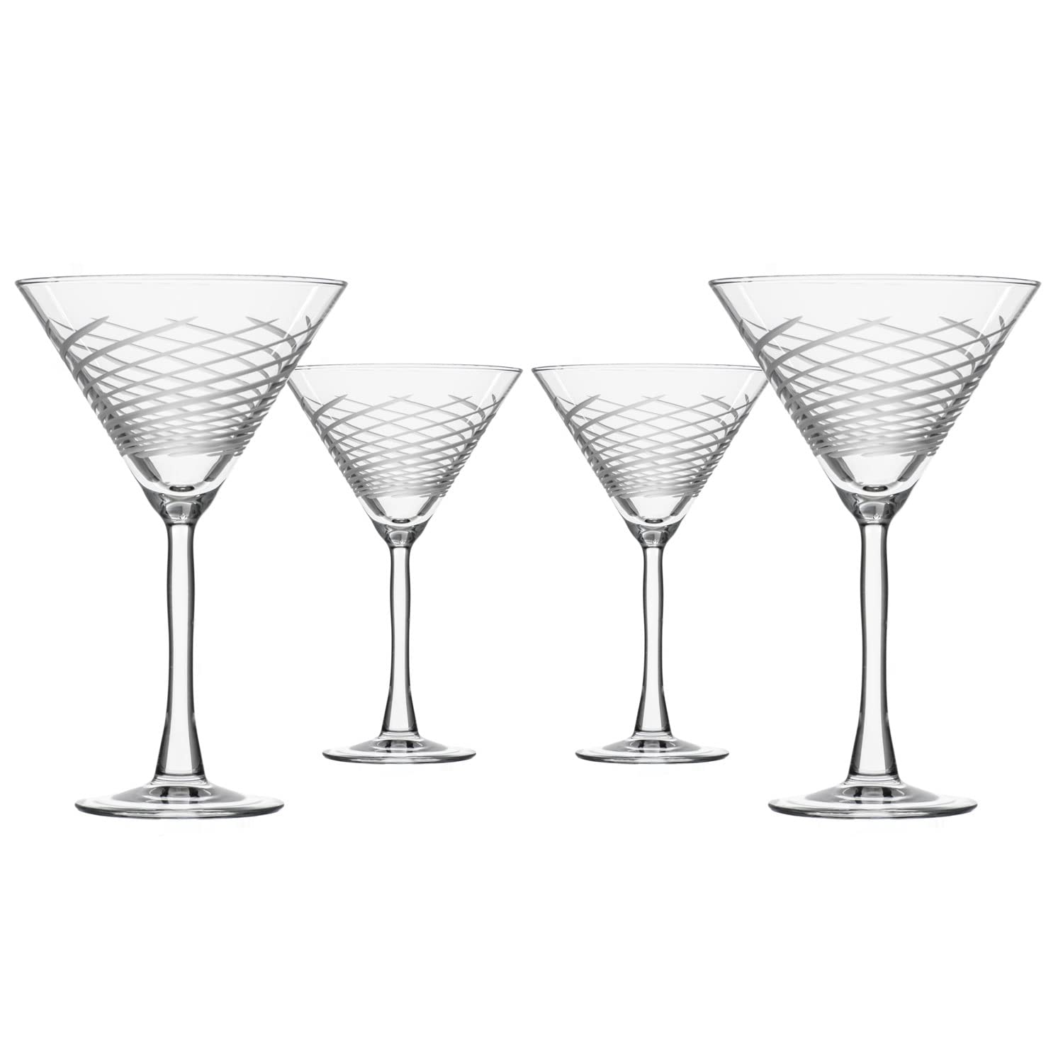 Rolf Glass Cyclone Martini Glass - Set of 4 Stemmed 10 Ounce Martini Glasses - Lead-Free Glass - Diamond-Wheel Engraved Cocktail Glasses - Made in the USA