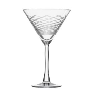 Rolf Glass Cyclone Martini Glass - Set of 4 Stemmed 10 Ounce Martini Glasses - Lead-Free Glass - Diamond-Wheel Engraved Cocktail Glasses - Made in the USA