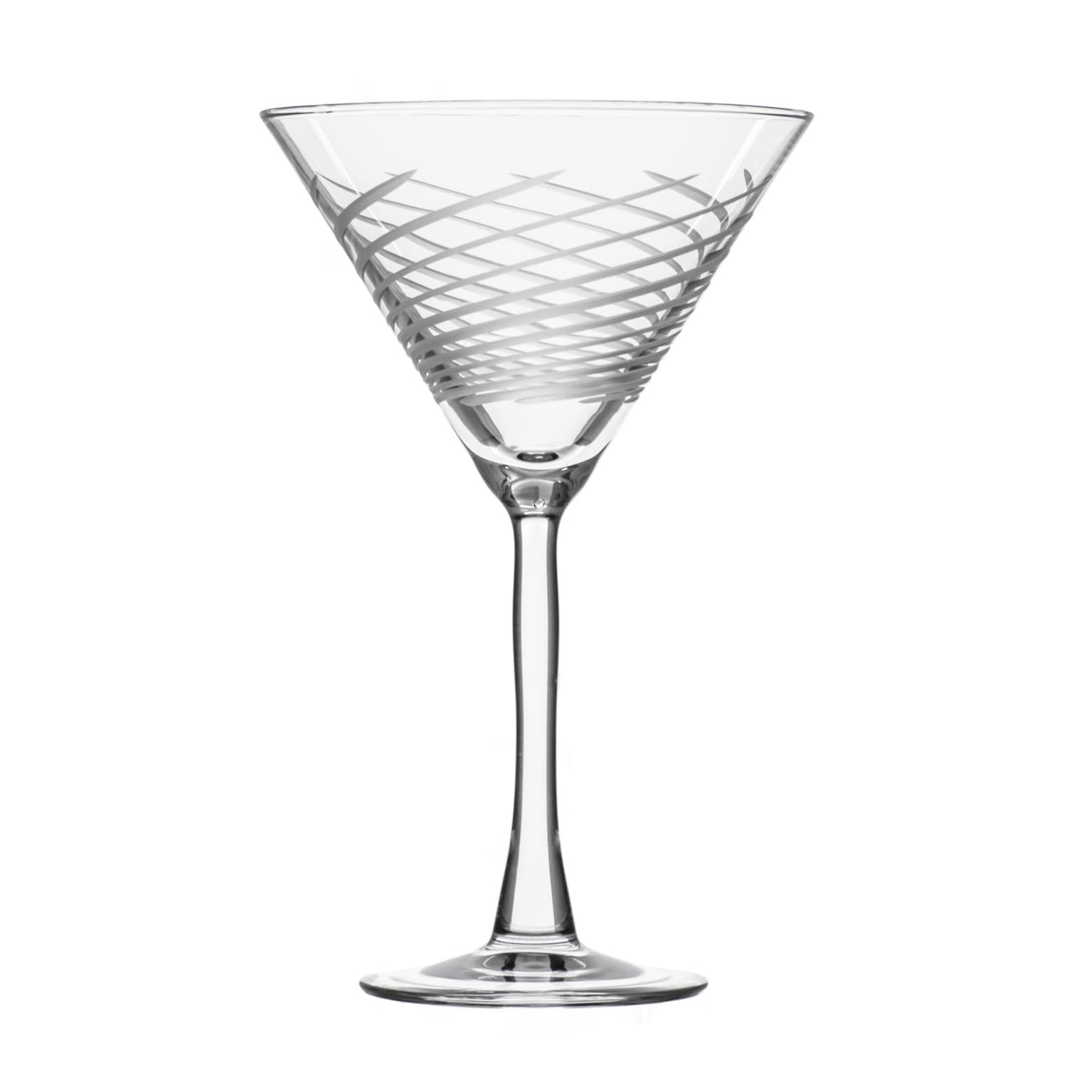 Rolf Glass Cyclone Martini Glass - Set of 4 Stemmed 10 Ounce Martini Glasses - Lead-Free Glass - Diamond-Wheel Engraved Cocktail Glasses - Made in the USA