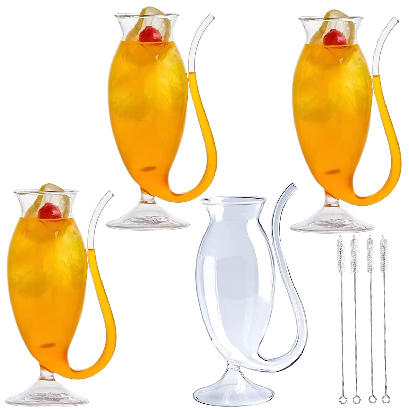 USEEKRIL Gift 12oz Set-Halloween Vampire Cocktail Wine Glasses 4PCS Port Sipping Sipper Cups Goblet Martini Glass with Built-in Straw for Cocktails Whiskey Juice Party Club Home Bar Glassware Barware