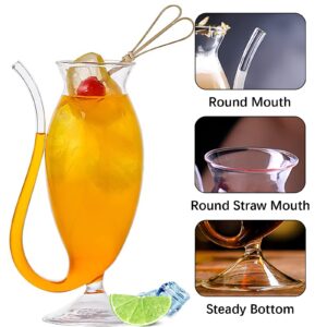 USEEKRIL Gift 12oz Set-Halloween Vampire Cocktail Wine Glasses 4PCS Port Sipping Sipper Cups Goblet Martini Glass with Built-in Straw for Cocktails Whiskey Juice Party Club Home Bar Glassware Barware